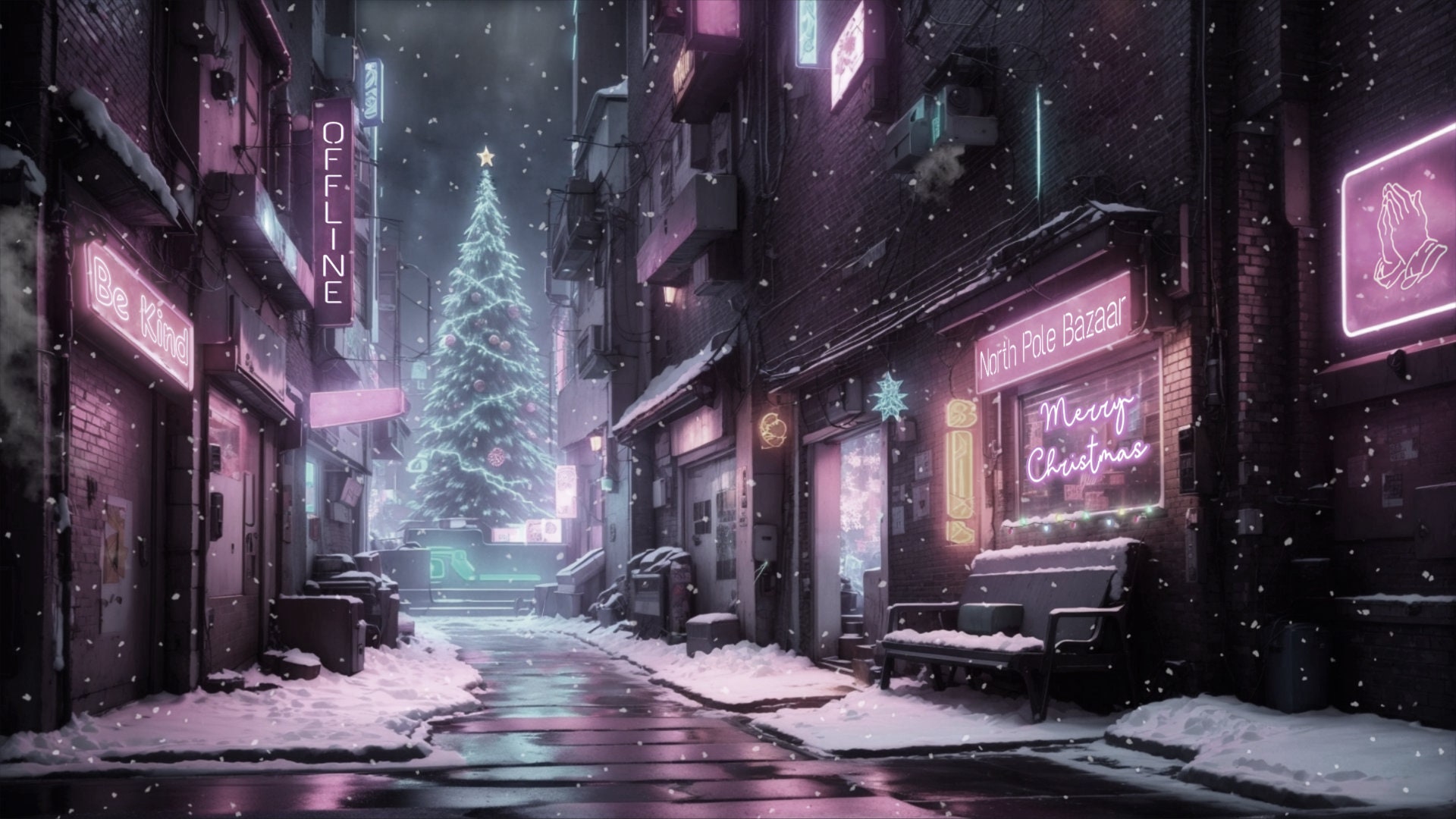 Animated Christmas Cyberpunk Alley Virtual Background Vtuber Twitch ...