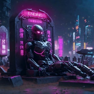 Cyberpunk Cyborg Graveyard Virtual Background Vtuber Twitch Streaming ...