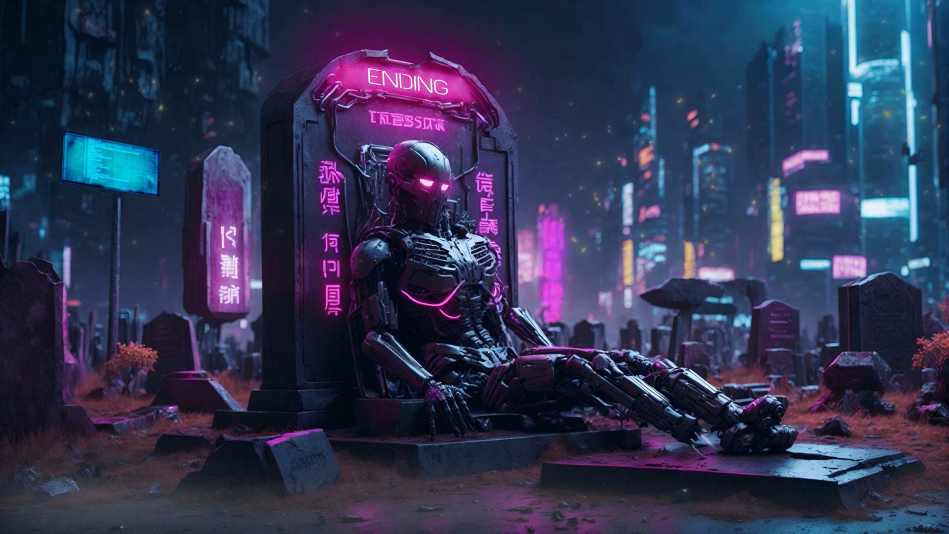 Cyberpunk Cyborg Graveyard - Virtual Background Vtuber Twitch Streaming ...