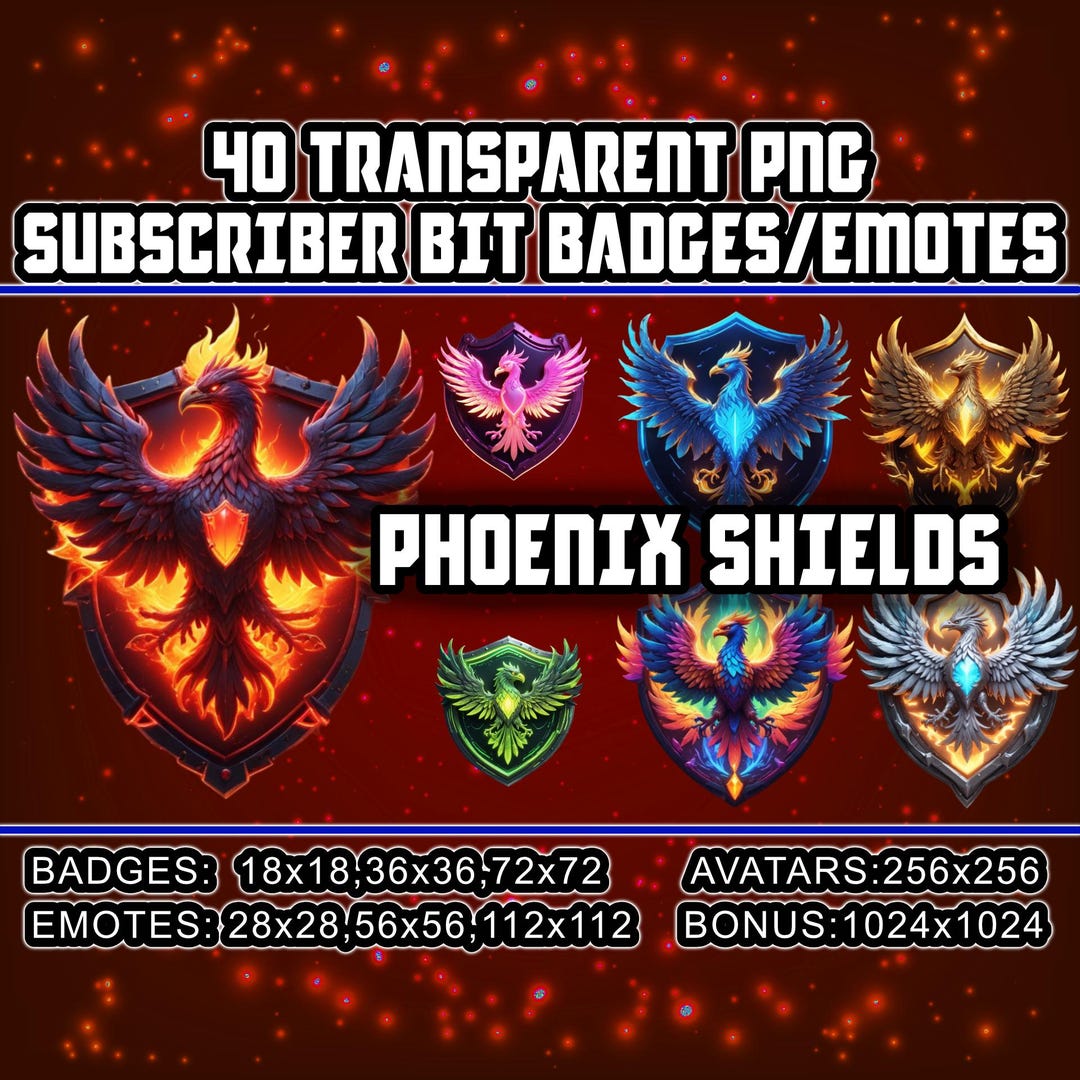 Phoenix Shields Twitch Kick Sub Bit Badges for Streamers, Vtuber ,40 ...