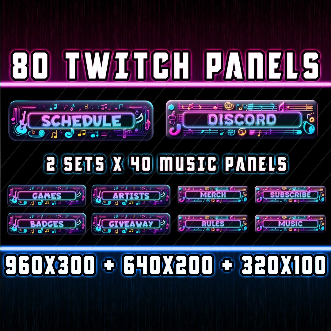 Music Twitch Panels for Streamers,2 X 40 Transparent Pngs,multiple ...
