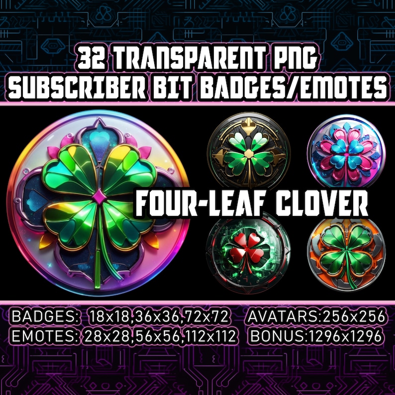 Cyberpunk 4-leaf Clover Twitch Sub Bit Badges for Streamers,vtubers,32 ...