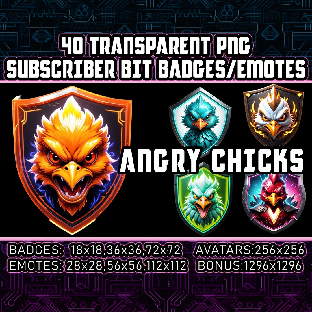 Cyberpunk Angry Chick Shield Twitch Kick Sub Bit Badges for Streamers ...