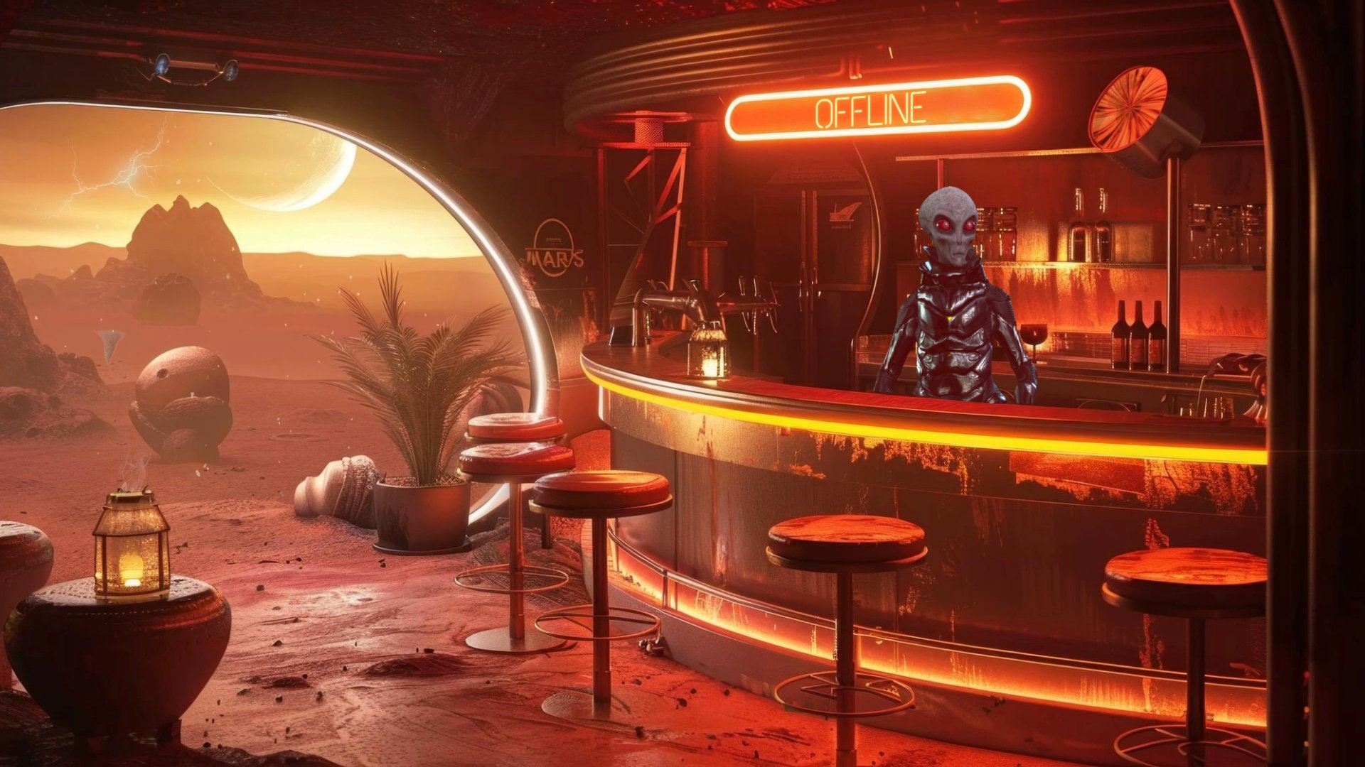 Alien Mars Cafe Animated Virtual Background Vtuber Twitch Streaming Moving Wallpaper Loop HD ...