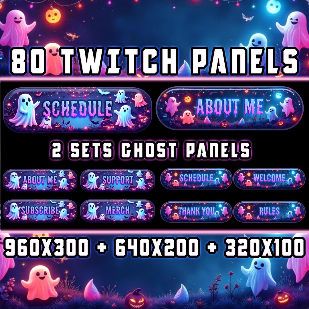 Halloween Ghosts Twitch Panels for Streamers,2 X 40 Scary Neon Ghost ...