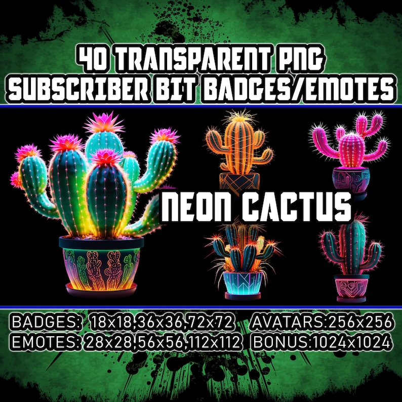 Neon Cactus Twitch Sub Bit Badges for Streamers,vtubers,40 Glowing ...