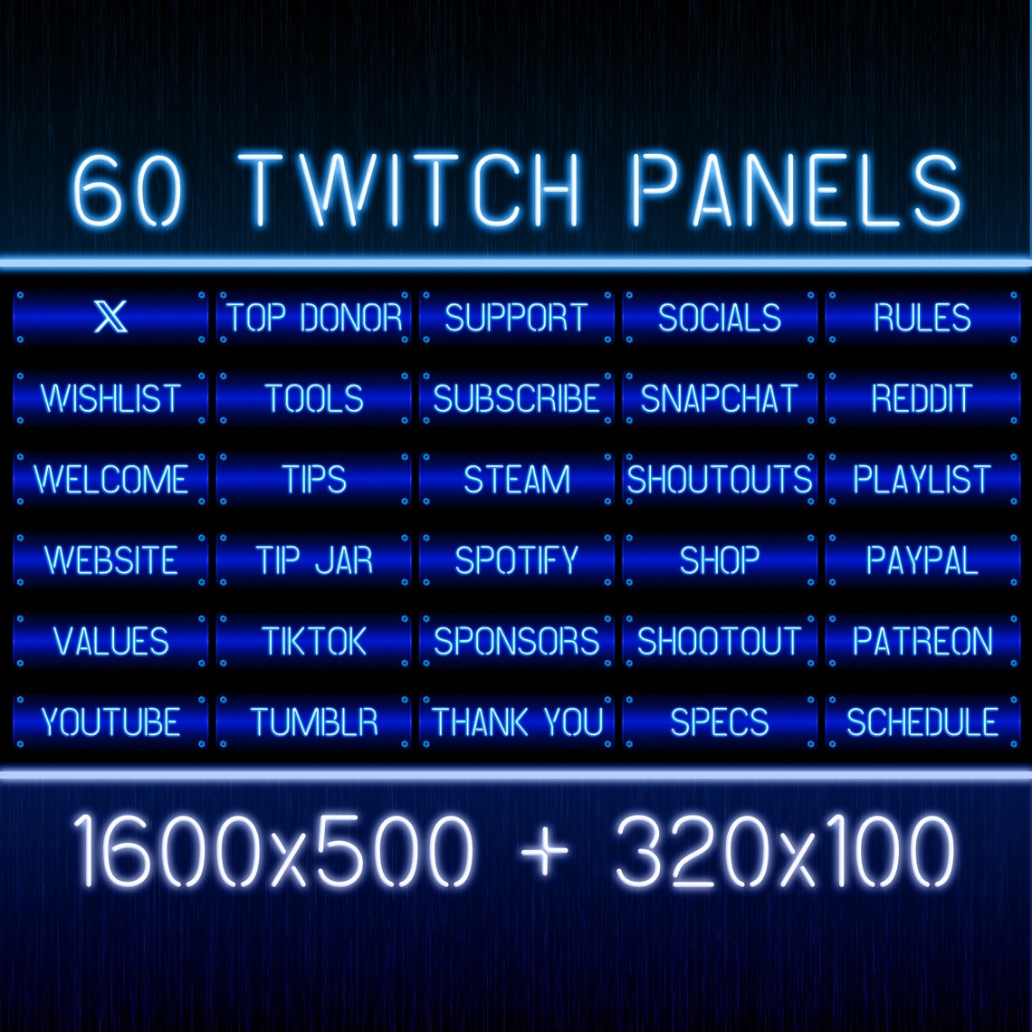 60 Cyberpunk Neon Twitch Panels Blue Brushed Metal 3 Sizes - Etsy