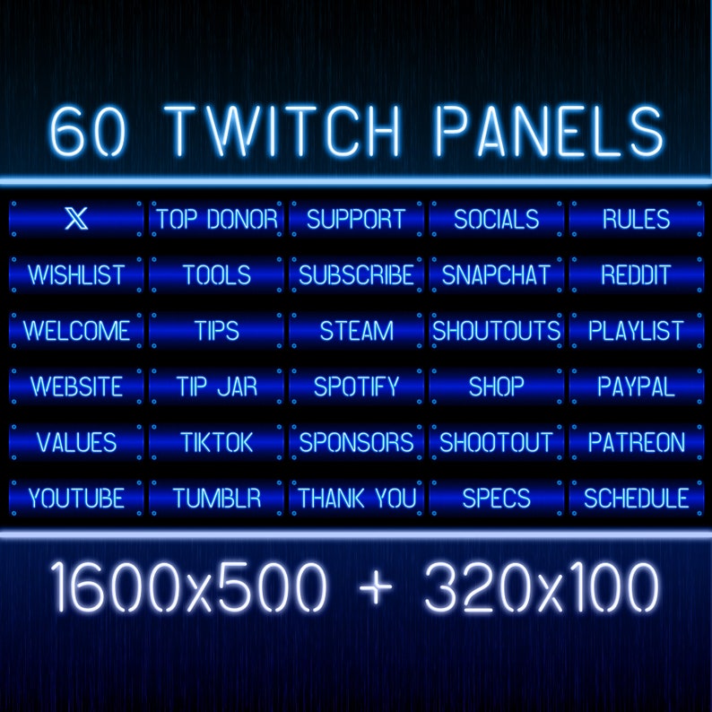 60 Cyberpunk Neon Twitch Panels, Blue Brushed Metal, 3 Sizes 320x100 ...