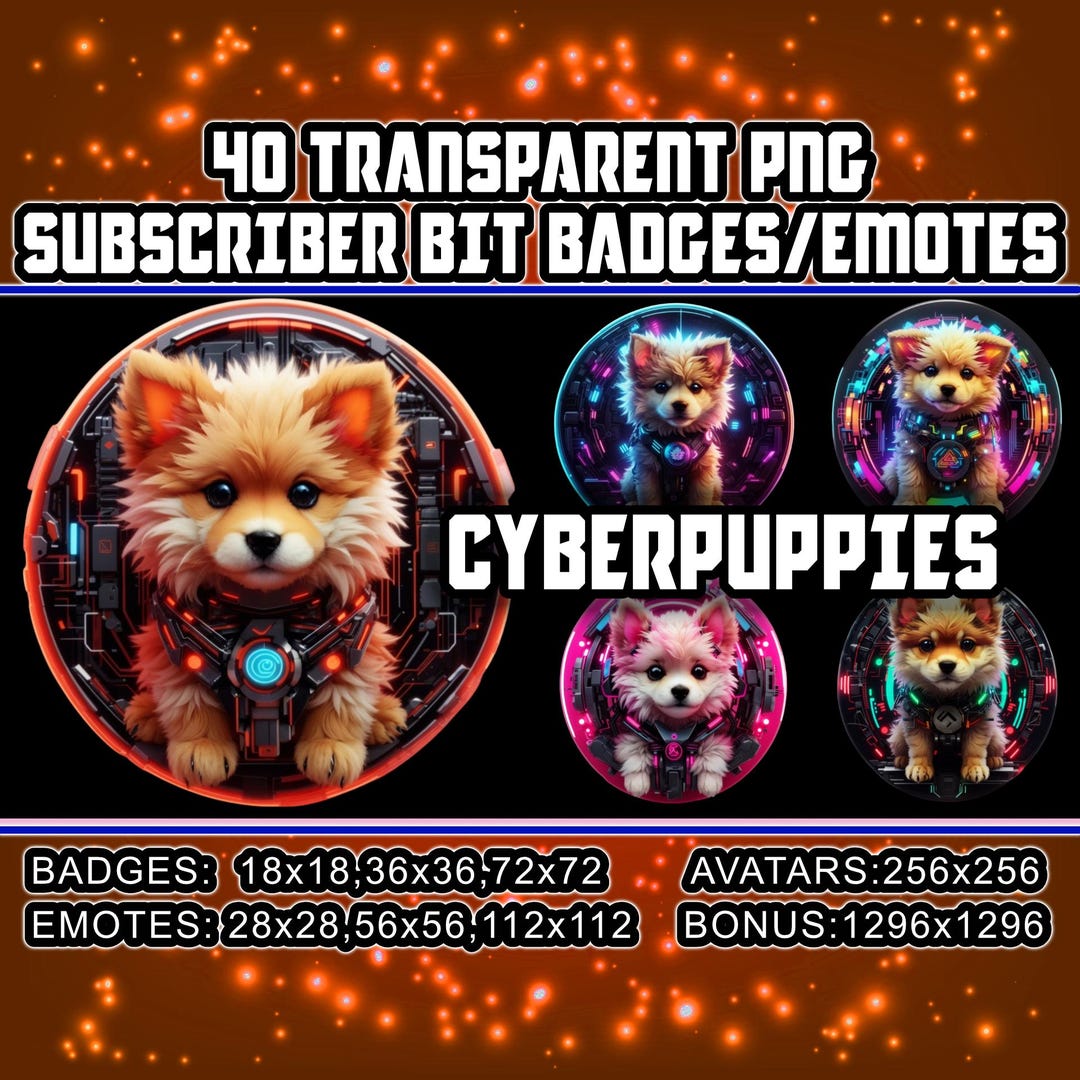 Cyberpunk Puppies Twitch Kick Sub and Bit Badges for Streamers, Vtuber ...