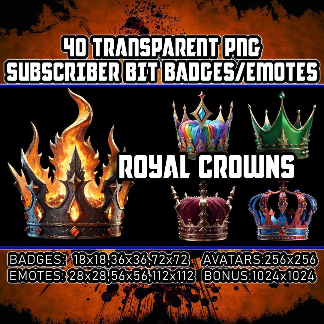 Royal Crowns Twitch Kick Sub Bit Badges for Streamers, Vtuber, 40 ...