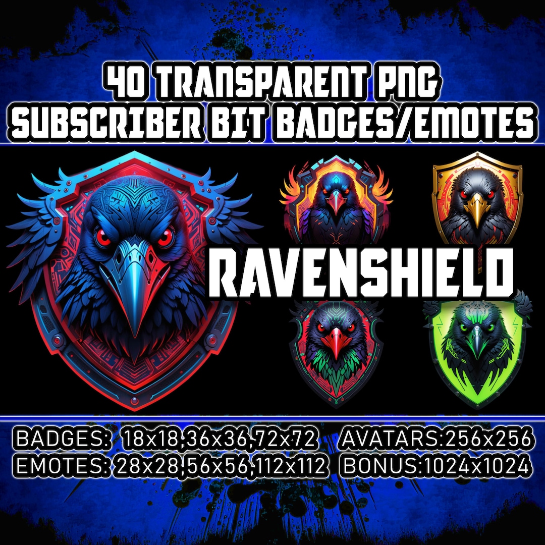 Cyberpunk Raven Shields Twitch Kick Sub Bit Badges for Streamers ...