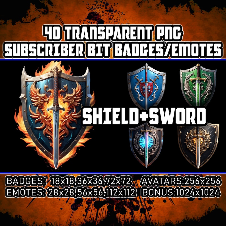 Sword and Shield Twitch Kick Sub Bit Badges for Streamers,vtubers, 40 ...