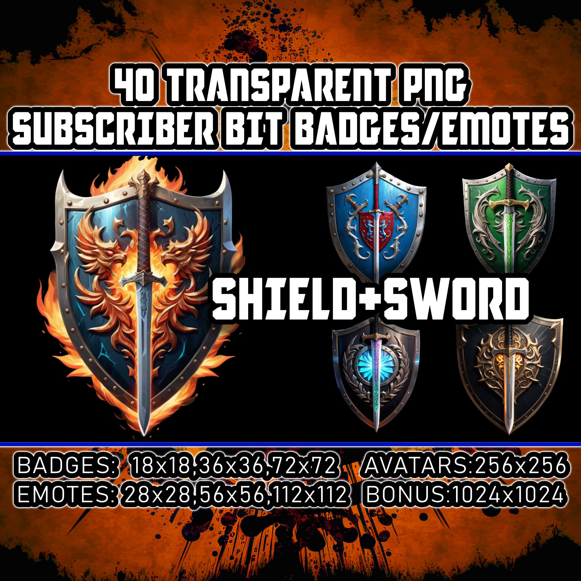 Sword and Shield Twitch Kick Sub Bit Badges for Streamers,vtubers, 40 ...