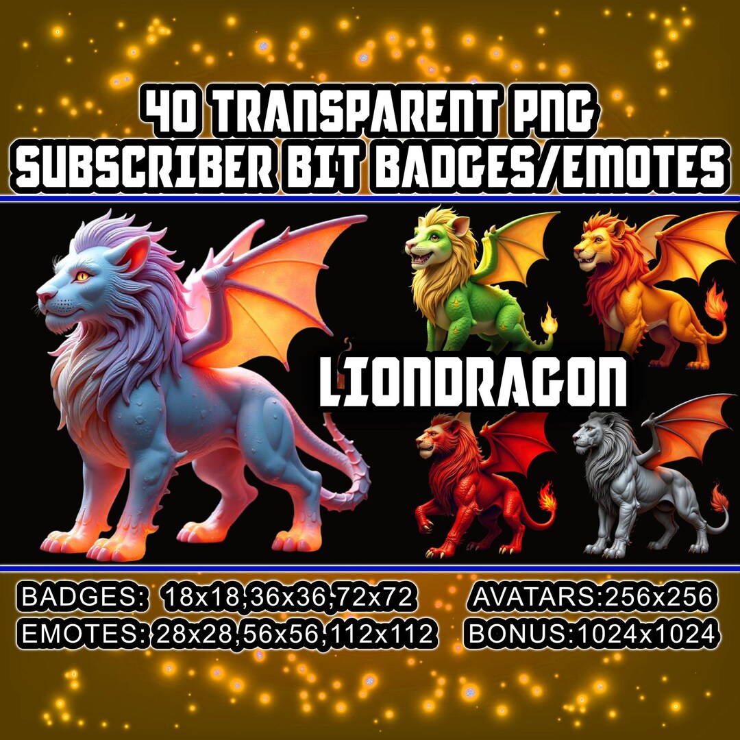 Lion Dragon Fantasy Creature Twitch Kick Sub/bit Badges for Streamers ...