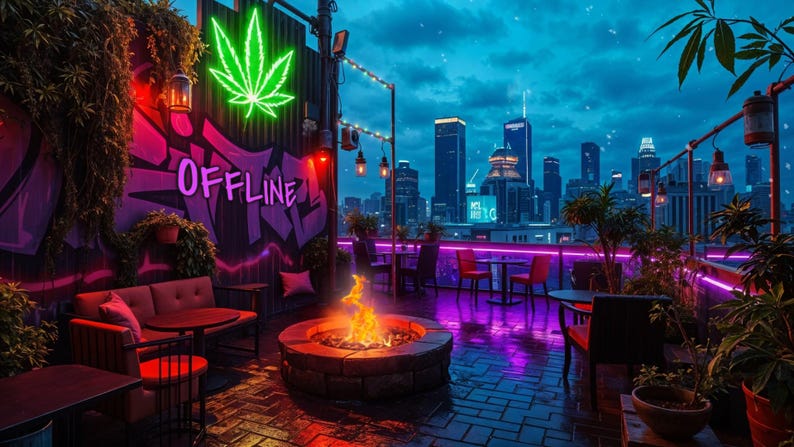 Cyberpunk Weed Rooftop Bar Animated Virtual Background Vtuber Twitch ...