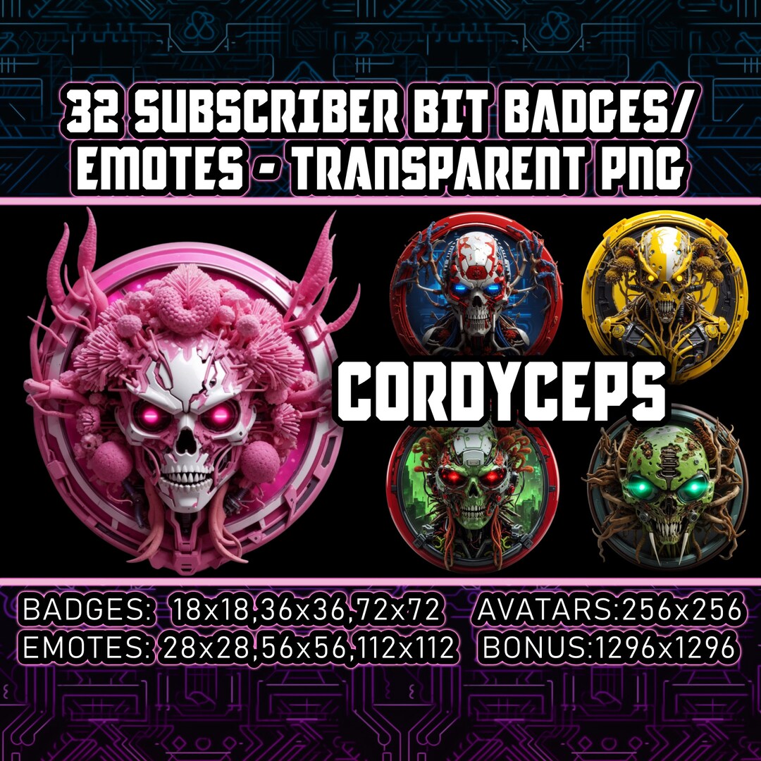 Cyberpunk Coryceps Fungal Zombies Twitch Sub/bit Badges for Streamers ...