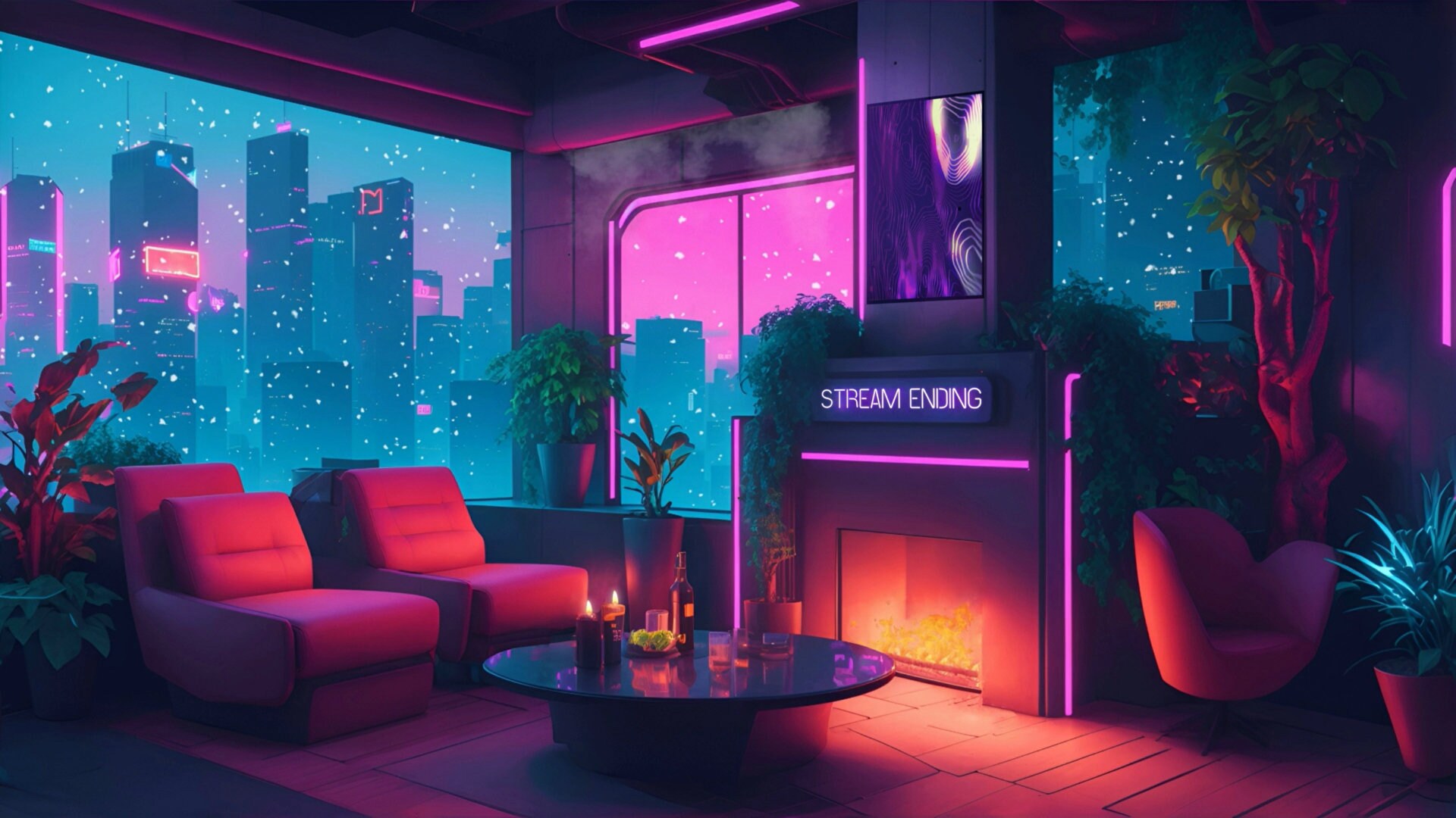 Cyberpunk Cozy Fireplace Condo - Virtual Background Vtuber Twitch ...
