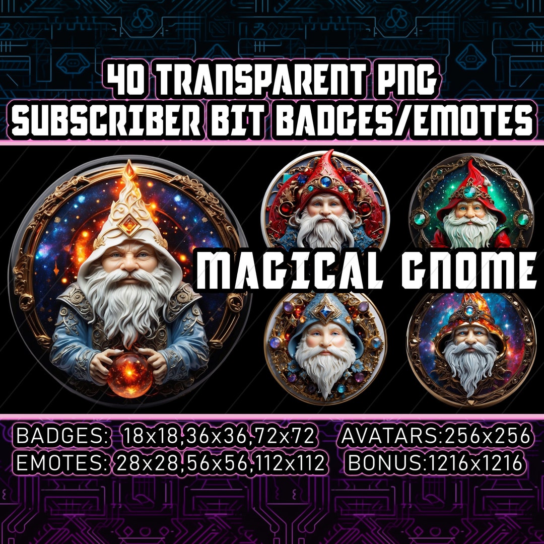 Magical Gnome Twitch Kick Sub and Bit Badges for Streamers,vtubers| 40 ...