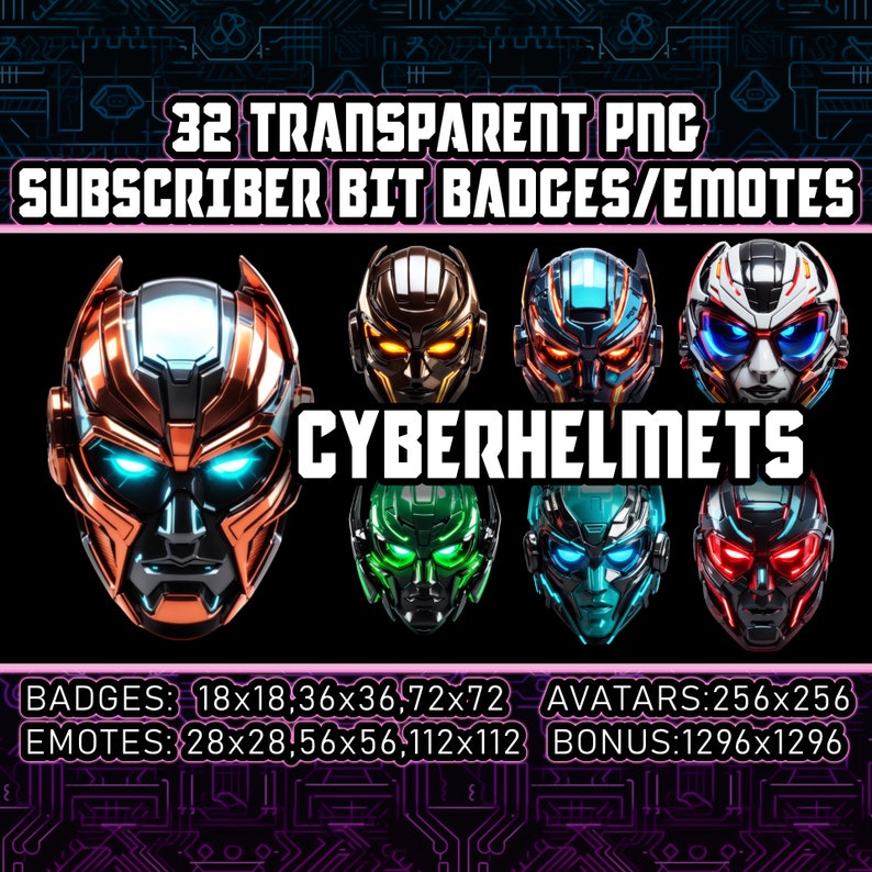 32 Cyberpunk Superhero Masks Transparent PNG Twitch Kick Sub Bit Badges ...