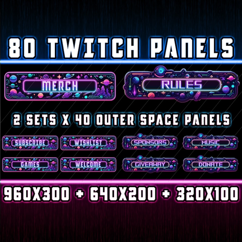 Outer Space Twitch Panels for Streamers,2 X 40 Transparent Pngs ...