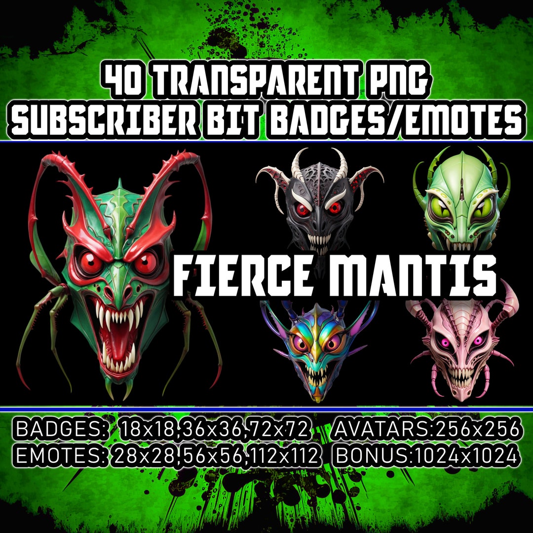 Angry Mantis Twitch Kick Sub/bit Badges for Streamers,vtubers,40 Fierce ...