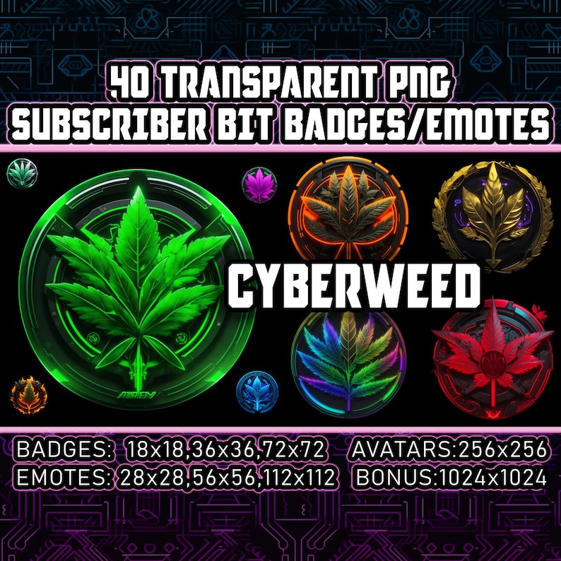 40 Weed Leafs Twitch Kick Sub Badges and Bit Badges for Streamers ...