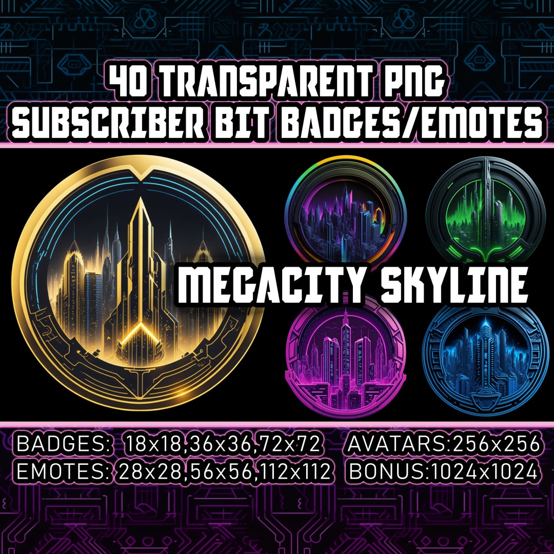 Cyberpunk Megacities Skyline Twitch Sub Badges and Bit Badges for ...