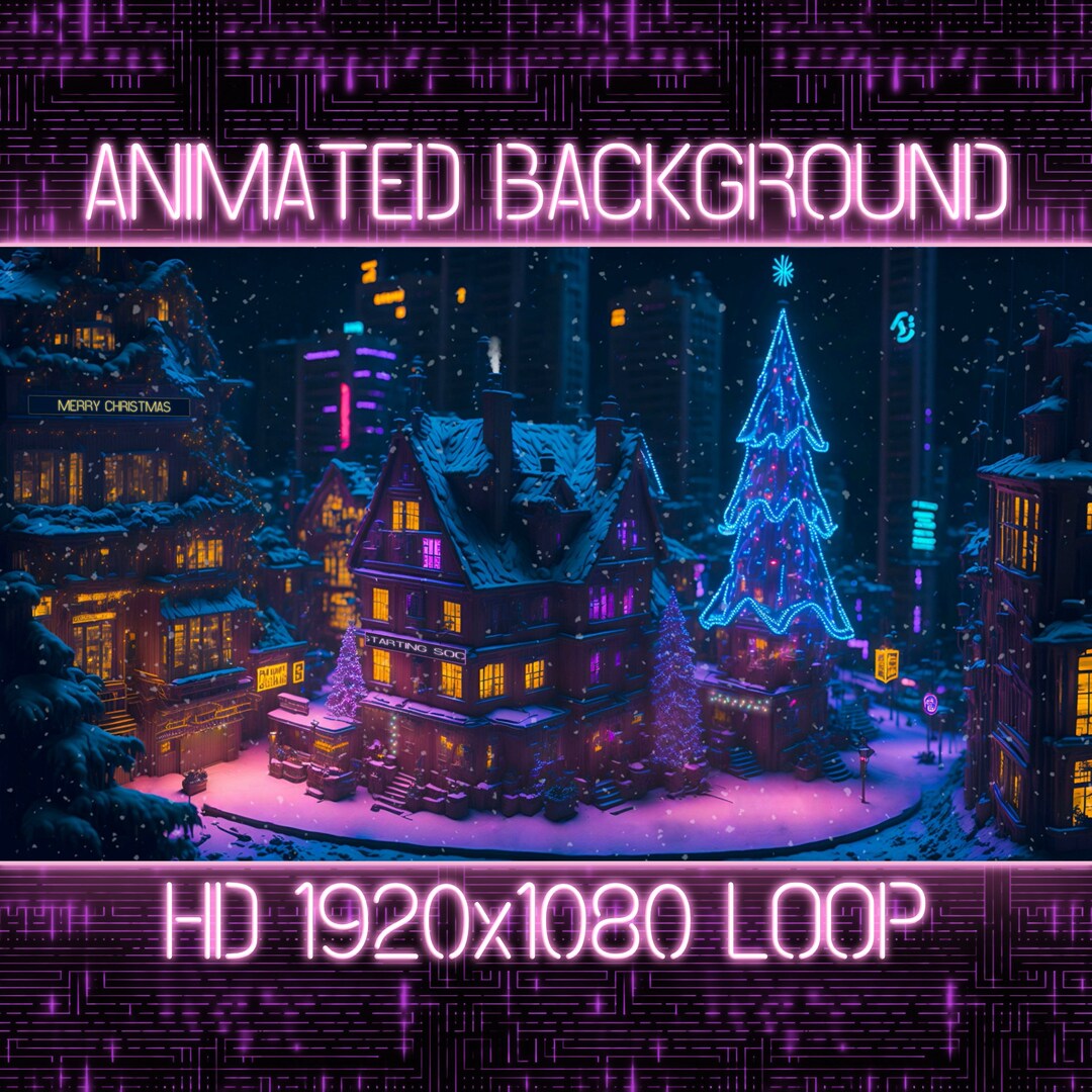 Cyberpunk Christmas Village Animated Virtual Background Vtuber Twitch ...