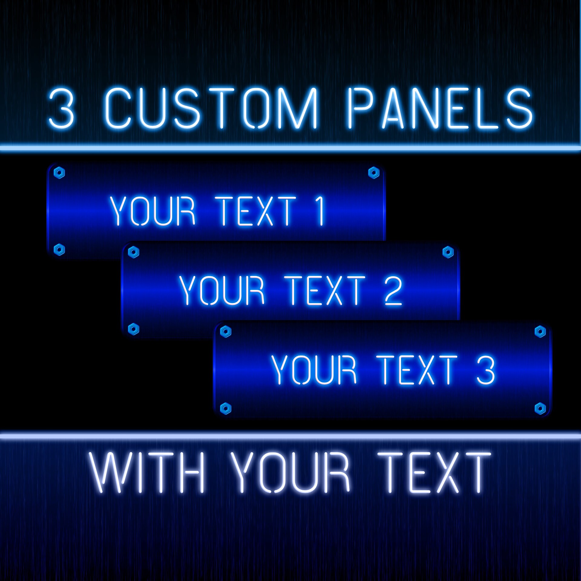 60 Cyberpunk Neon Twitch Panels, Blue Brushed Metal, 3 Sizes 320x100 ...