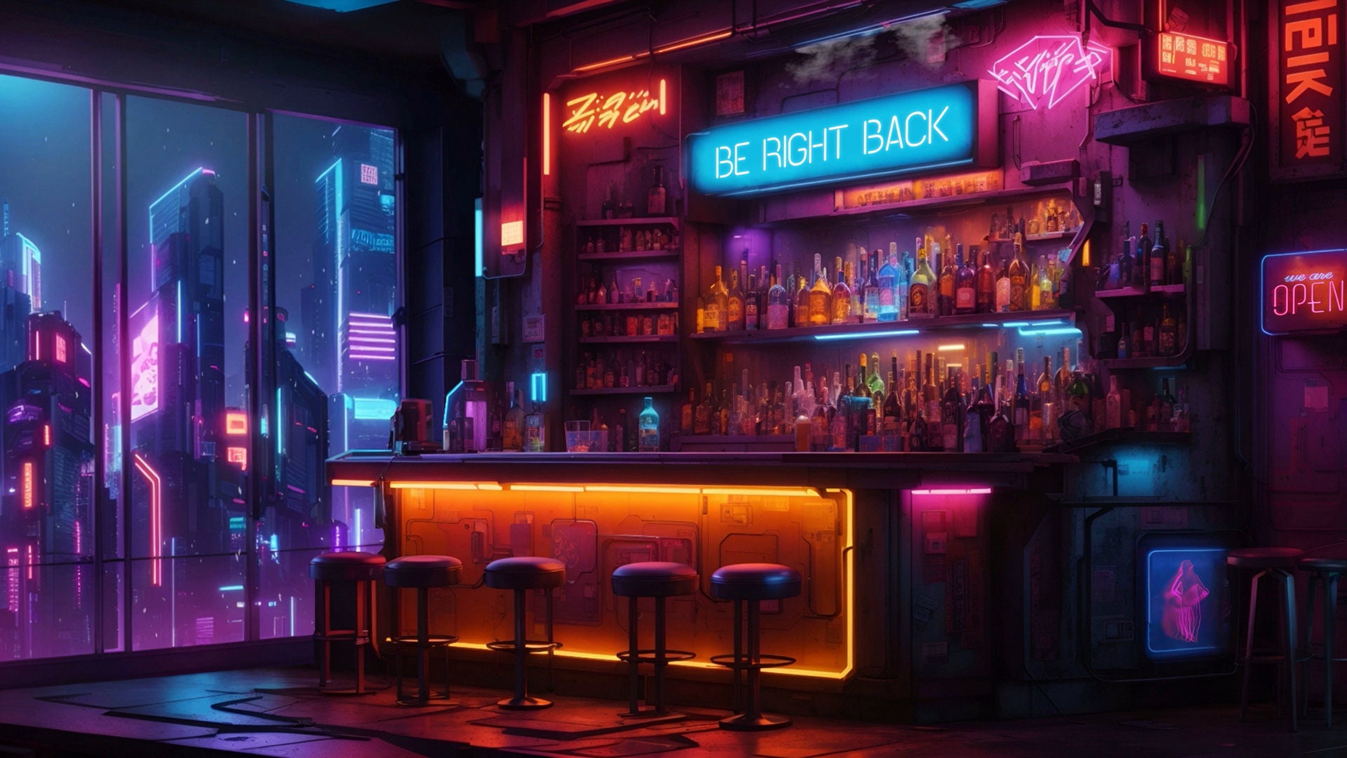 Cyberpunk Lounge Bar Animated Virtual Background Vtuber Twitch ...