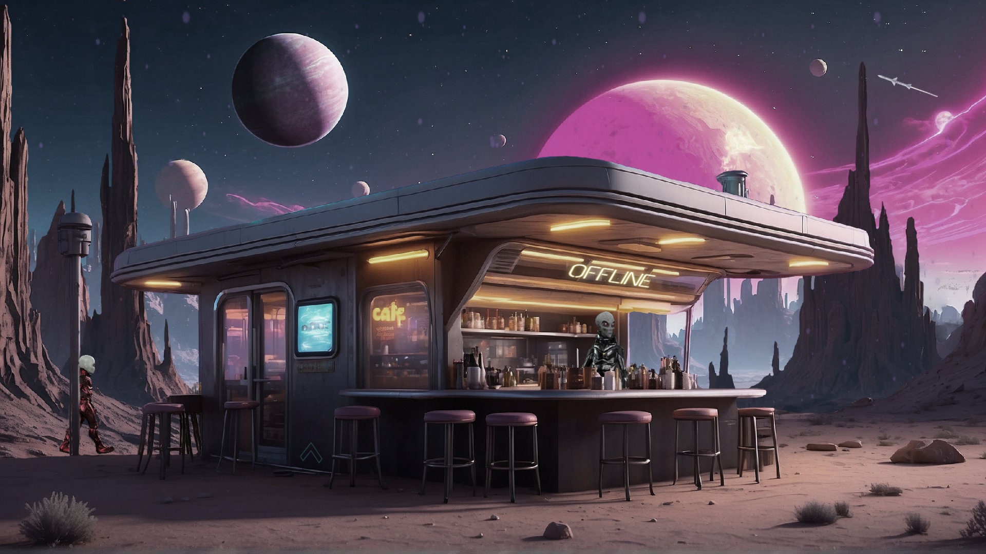 Cyberpunk Alien Cafe Animated Virtual Background Vtuber Twitch ...