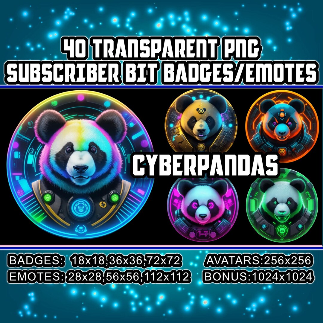 Cyberpunk Panda Bears Twitch Kick Sub and Bit Badges for Streamers ...