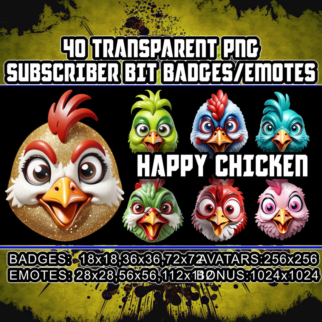 Happy Chicken Twitch Kick Sub Bit Badges for Streamers,vtubers,40 Cute ...