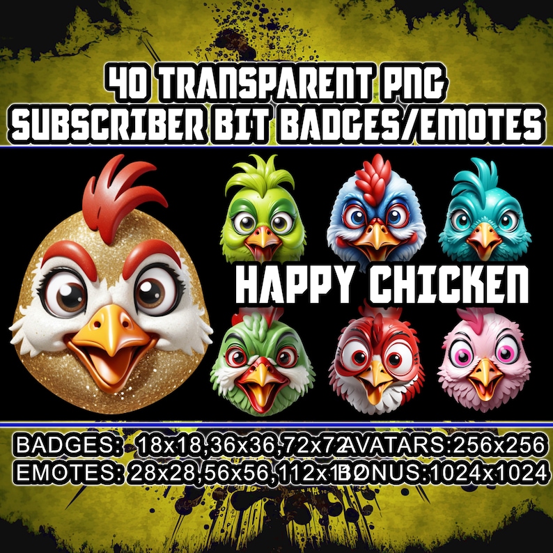 Happy Chicken Twitch Kick Sub Bit Badges for Streamers,vtubers,40 Cute ...