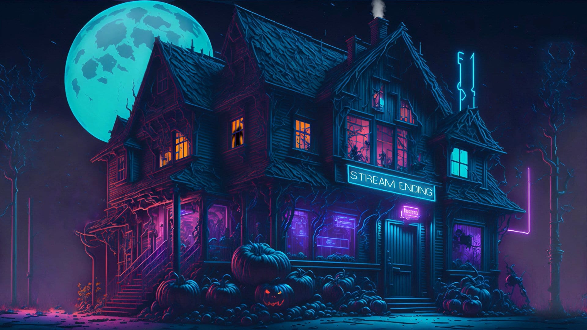 Cyberpunk Haunted House Animated Virtual Background Vtuber Twitch ...