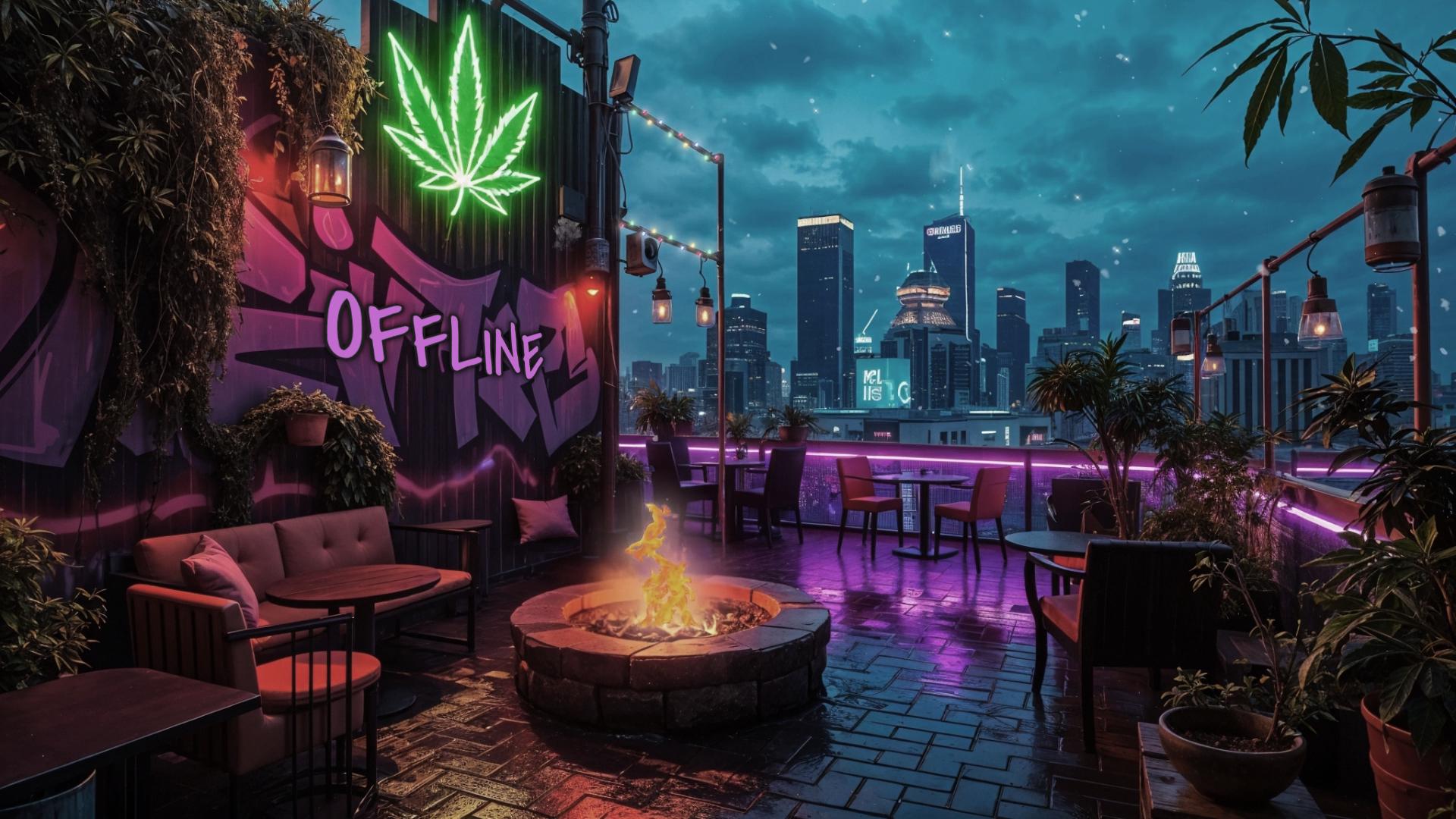 Cyberpunk Weed Rooftop Bar Animated Virtual Background Vtuber Twitch ...