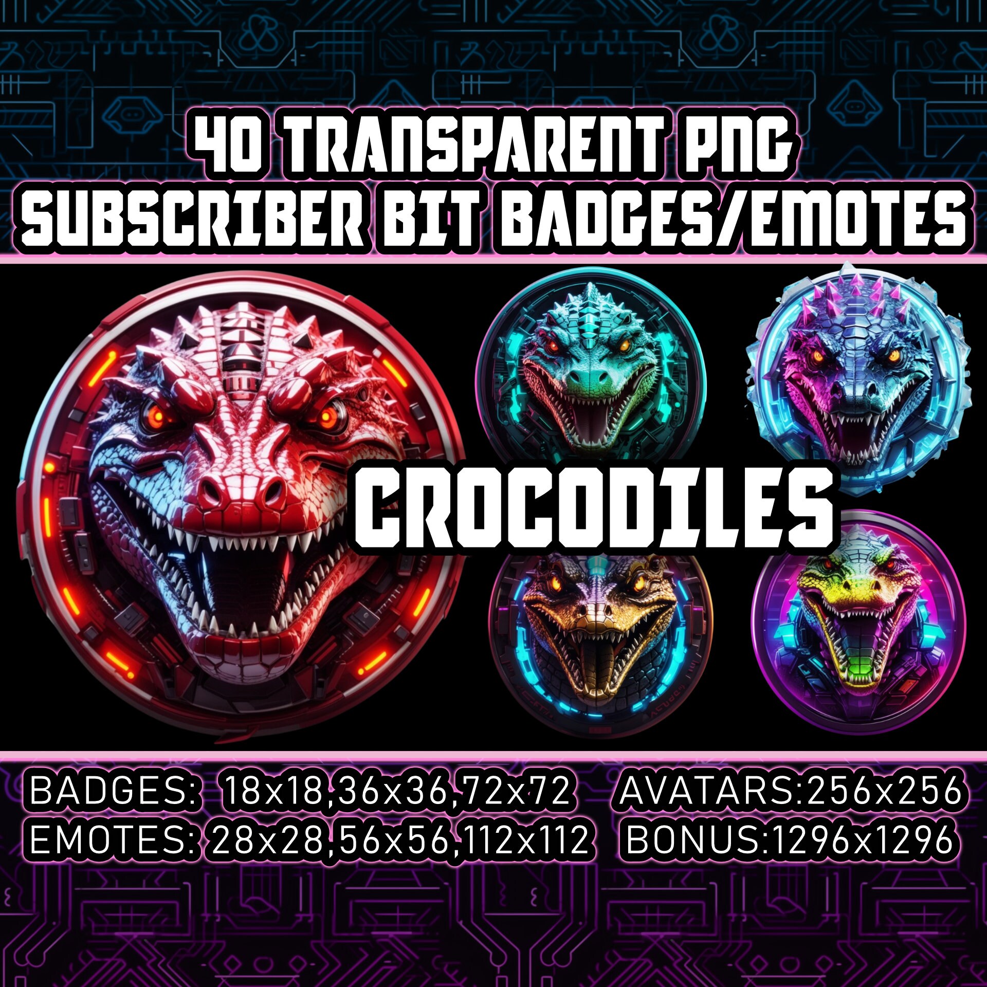 40 Crocodile Twitch Kick Sub Bit Badges for Streamers,vtubers,alligator ...