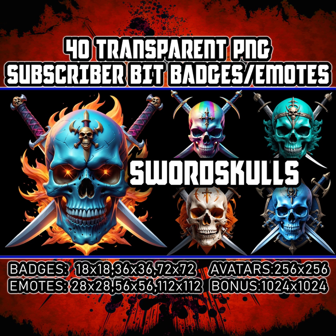 Skull Swords Twitch Kick Sub Bit Badges for Streamers, Vtuber ,crossed ...