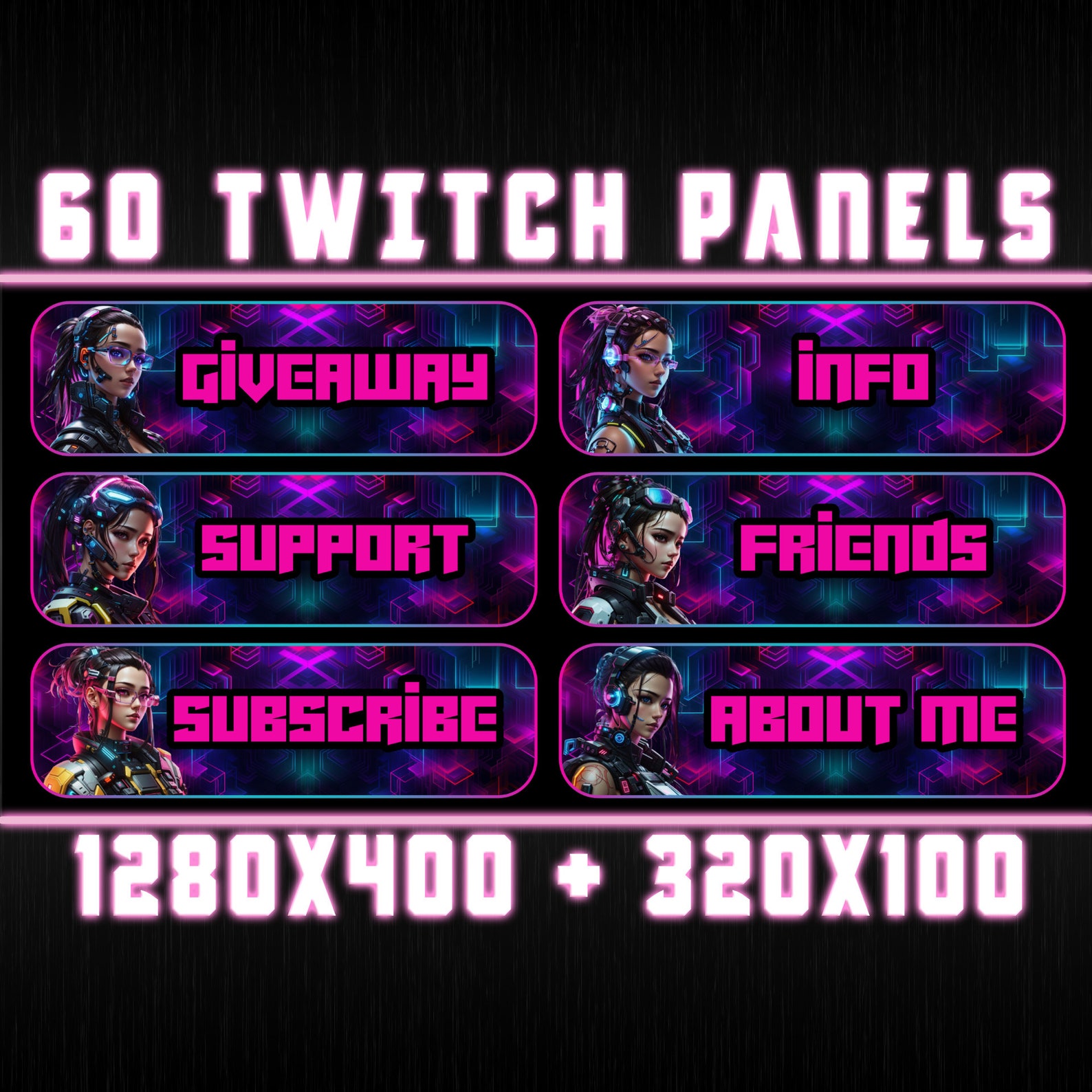 60 Cyberpunk Anime Twitch Panels, Transparent PNG, 3 Sizes (320x100 ...