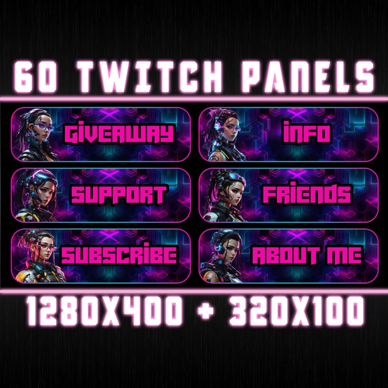 60 Cyberpunk Anime Twitch Panels, Transparent PNG, 3 Sizes (320x100 ...
