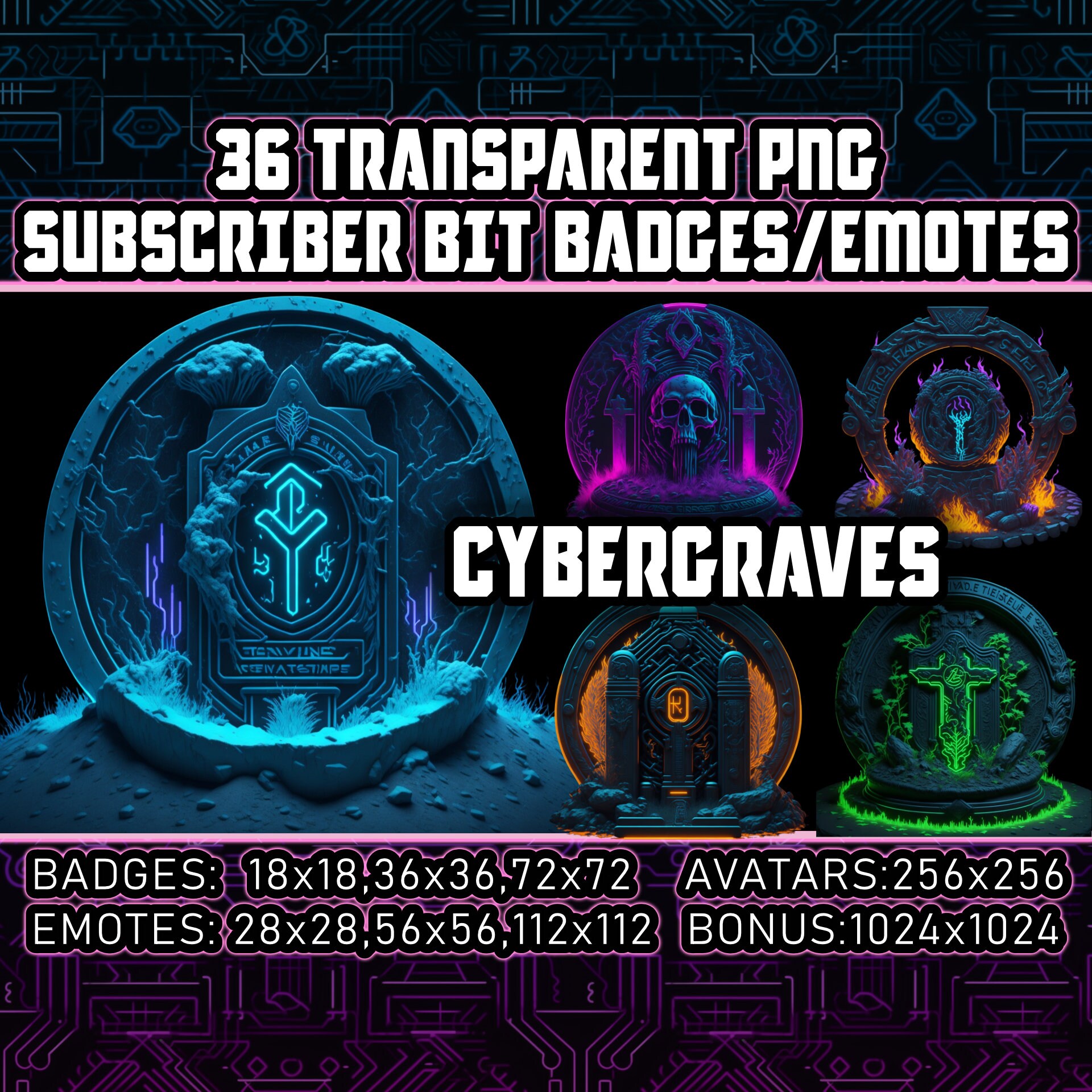Cyberpunk Tombstone Twitch Sub and Bit Badges for Streamers,vtubers 36 ...