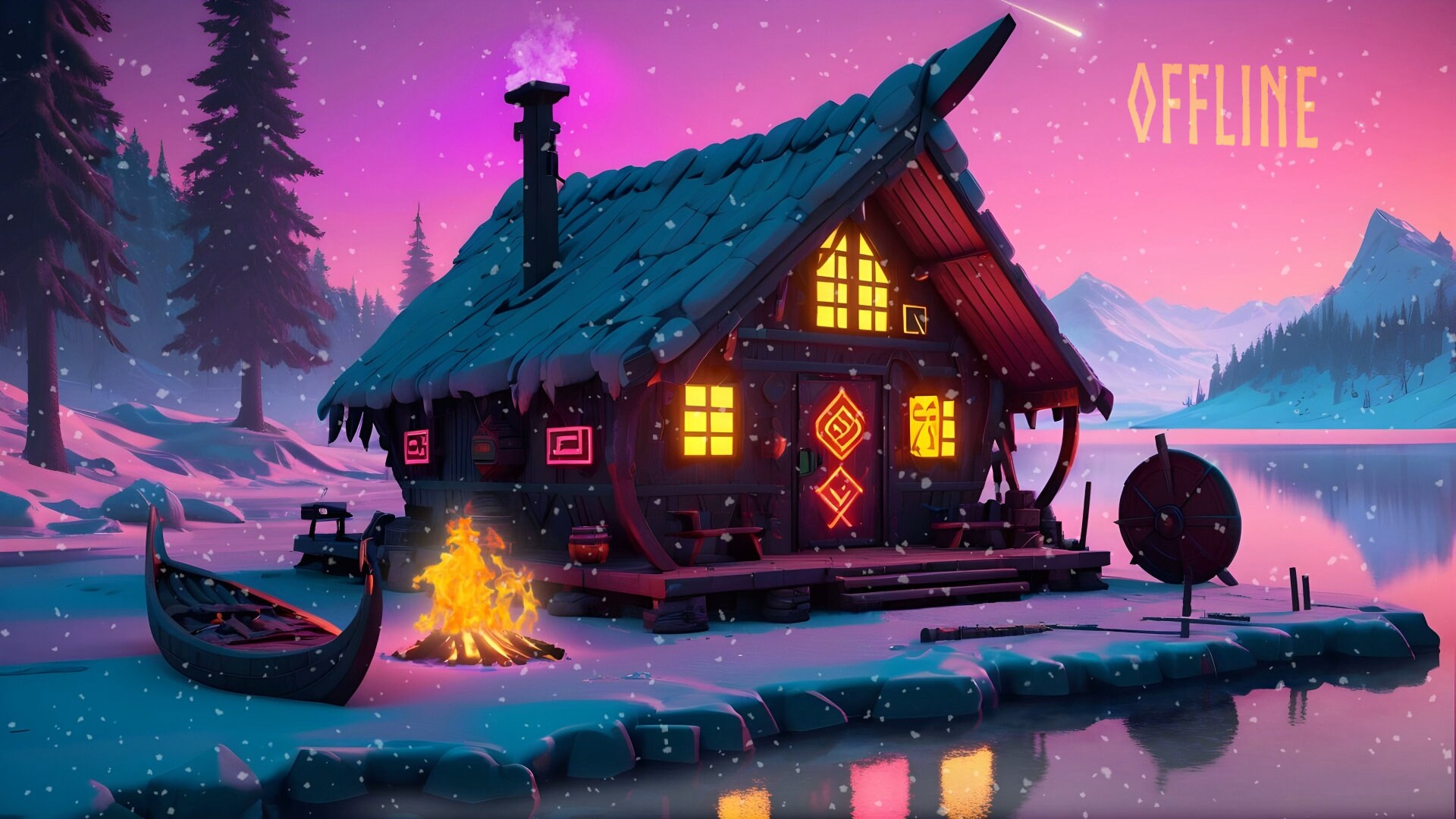 Viking Cabin in the Woods Animated Background, Wallpaper Loop,lo-fi ...