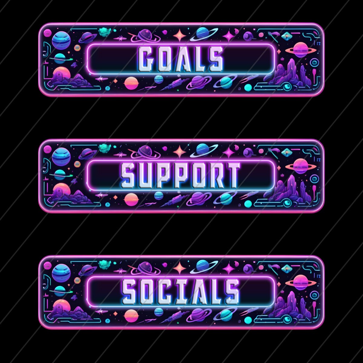 Outer Space Twitch Panels for Streamers,2 X 40 Transparent Pngs ...