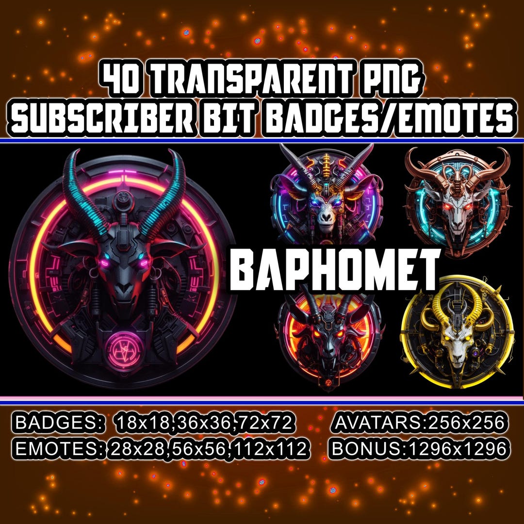 Cyberpunk Baphomet Emotes 40 Transparent PNG Twitch Kick Sub Bit Badges ...