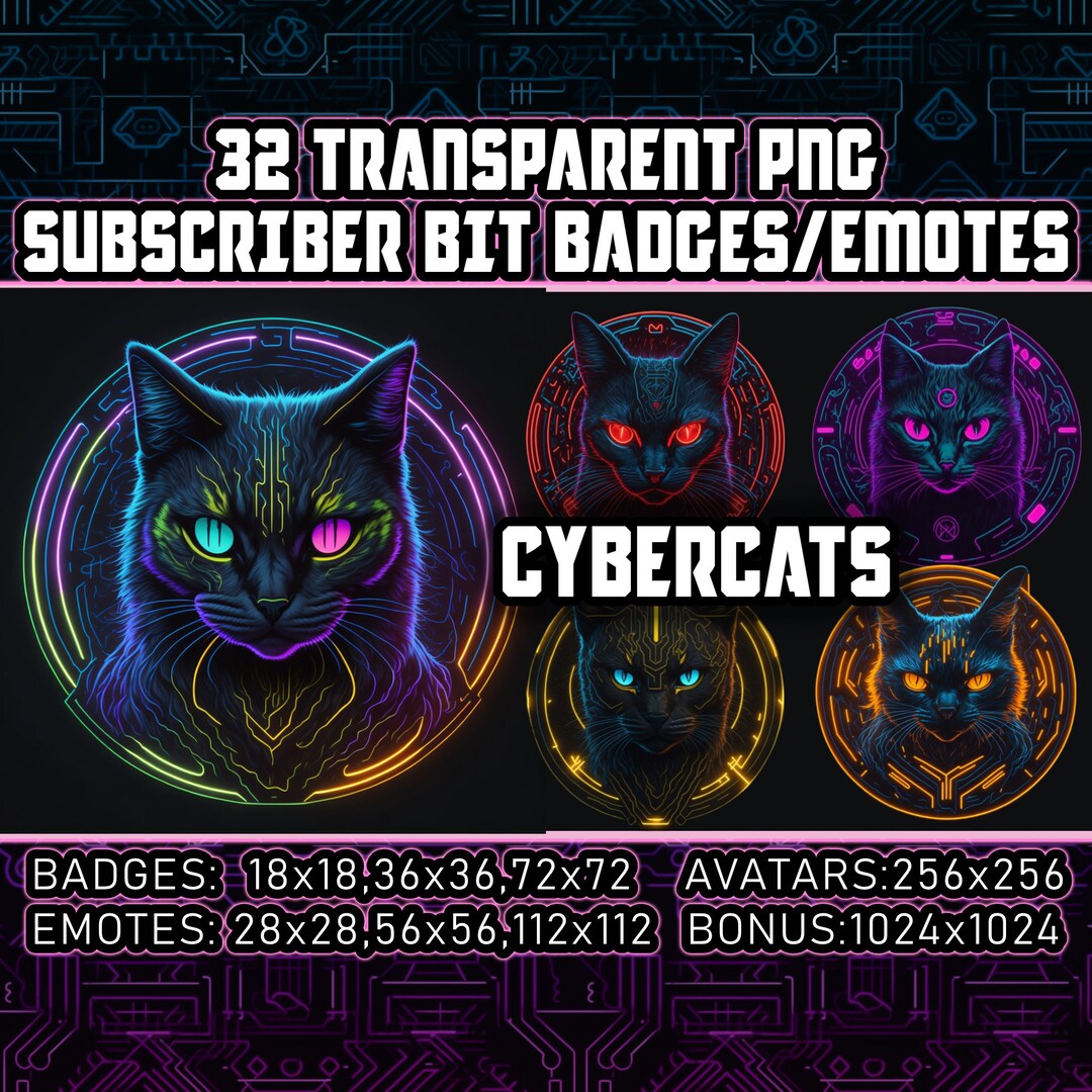 32 Cyberpunk Cats Twitch Sub Badges and Bit Badges for Streamers ...