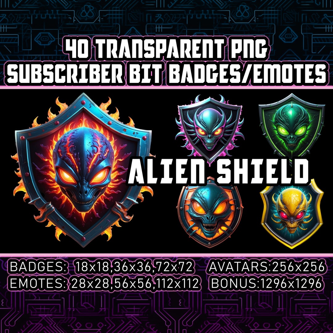 Cyberpunk Alien Shields Twitch Kick Sub Bit Badges for Streamers ...