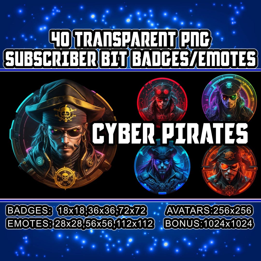 Cyberpunk Pirate Twitch Kick Sub and Bit Badges for Streamers, Neon ...