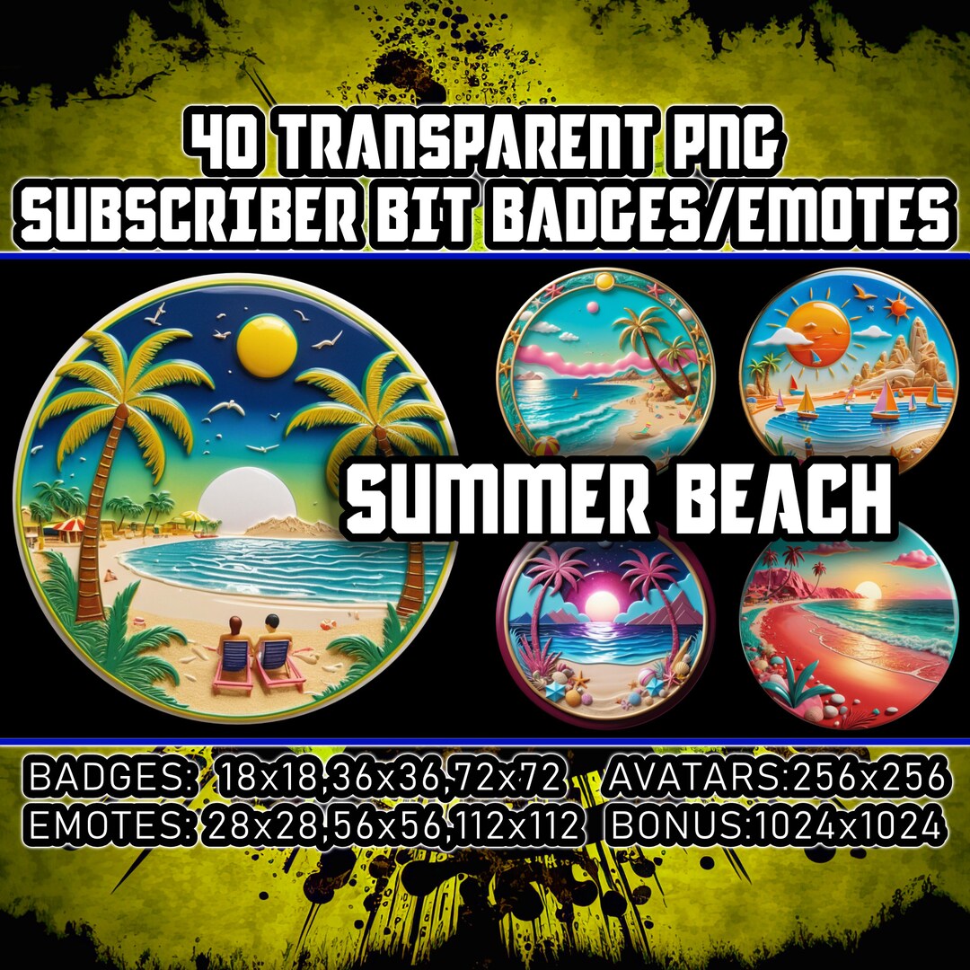 Summer Beach Twitch Kick Sub Bit Badges for Streamers,vtubers,40 ...