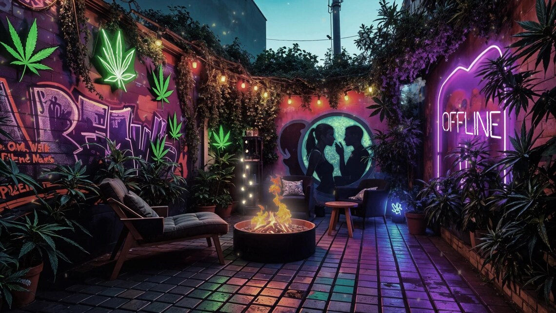 Cyberpunk Weed Lounge Backyard Animated Virtual Background Vtuber ...