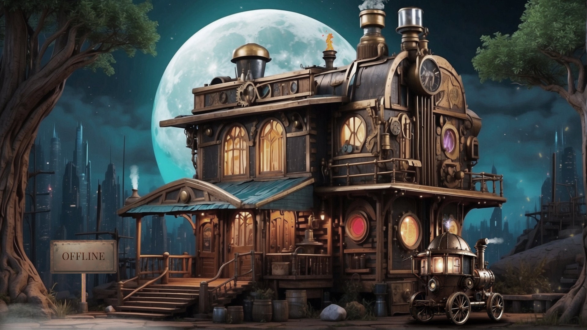 Steampunk Cabin on the Hill Animated Virtual Background Vtuber Twitch ...